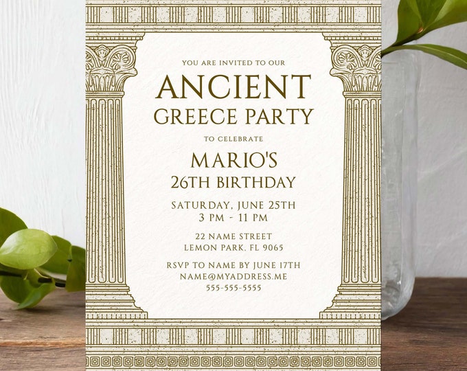 Toga Party Invitation, 5x7 Editable Card With Greek Temple for a ...