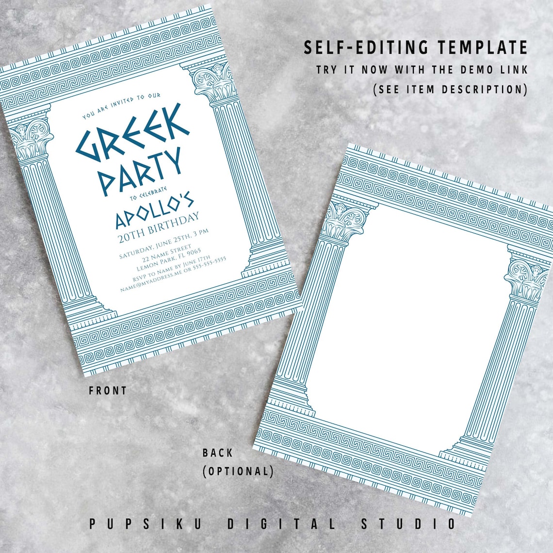 Greek Party Invitation: Editable Toga Theme (custom Colors, Digital ...