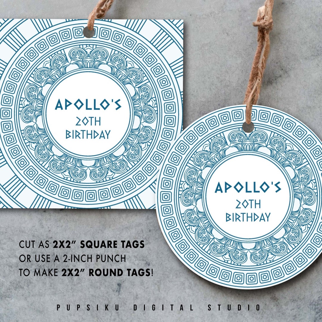 Custom Greek Key Favor Tags: 2" Round Stickers With Three Designs ...