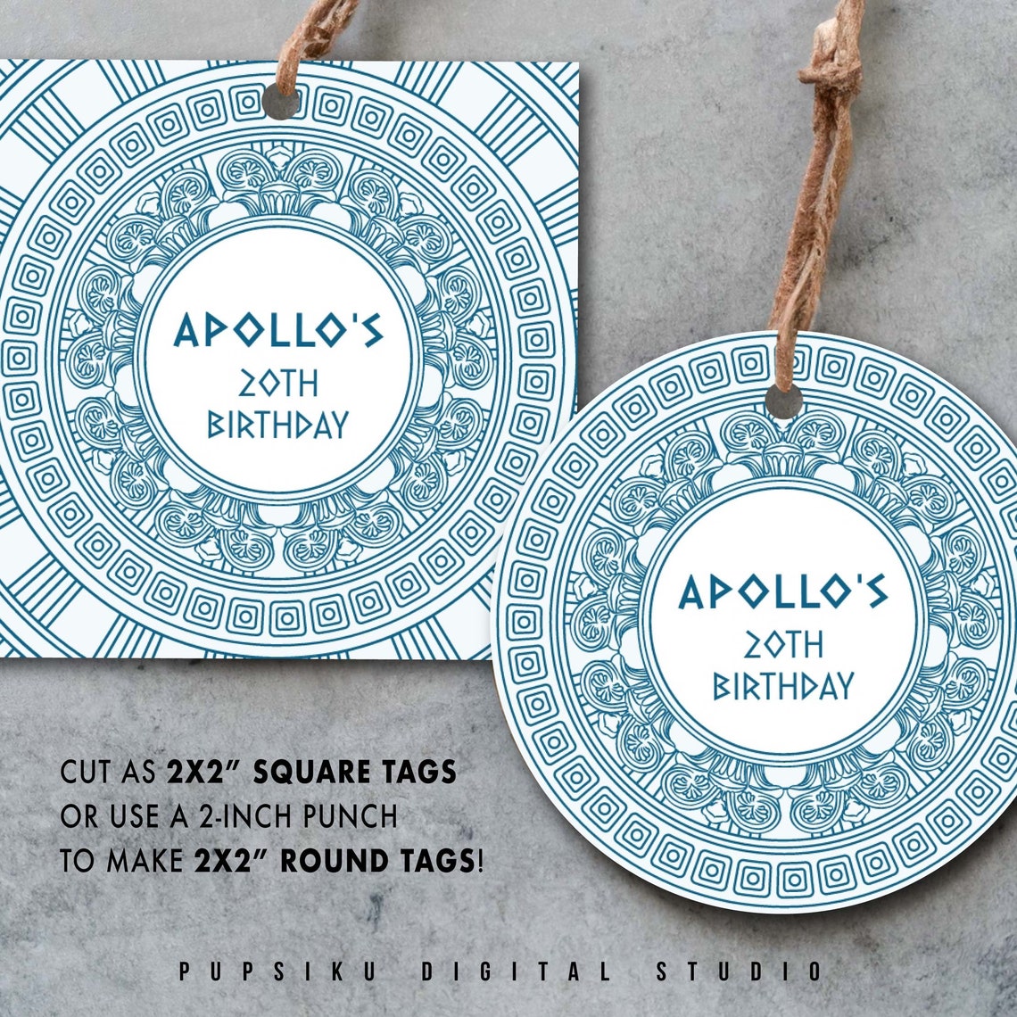 CUSTOM COLORS Greek Round Tags, Three Different Designs, 2"x2" Favor ...