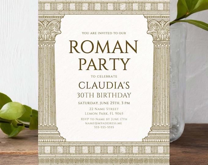 Toga Party Invitation, 5x7 Editable Card With Greek Temple for a ...