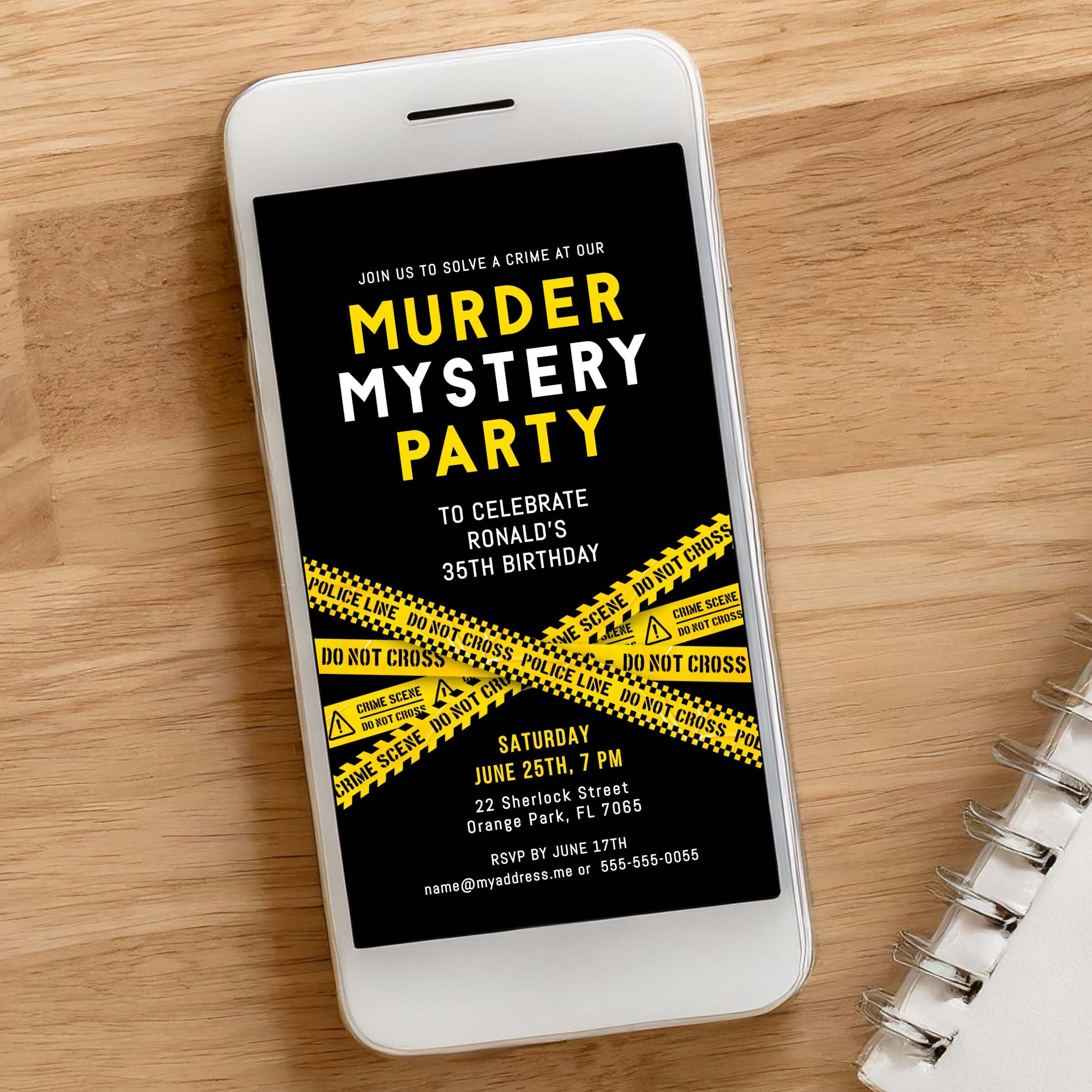 Murder Mystery Editable Birthday Party Electronic Invitation, Detective ...