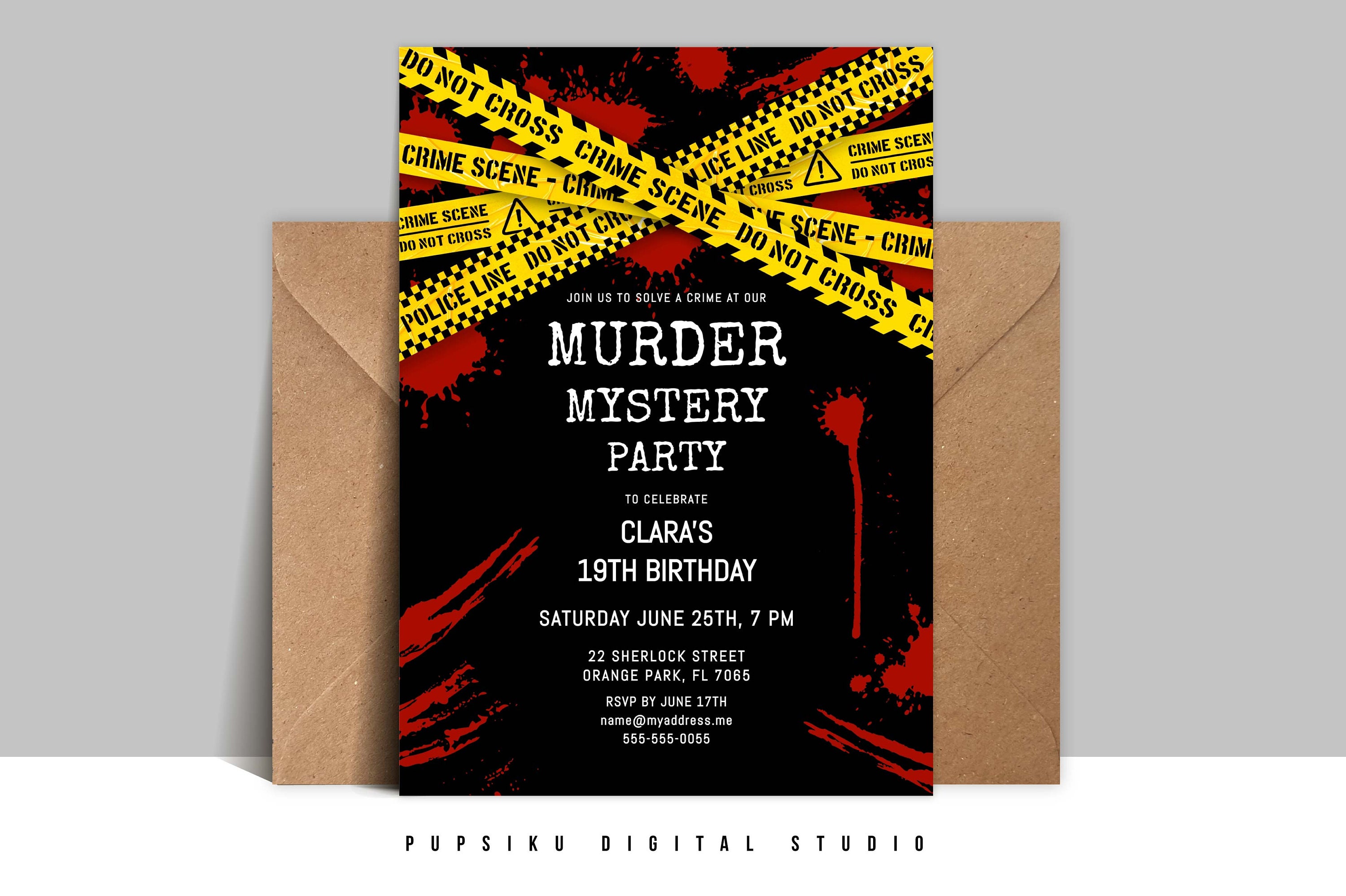 Murder Mystery Dinner Party Invitation, Detective or Police Crime Scene ...