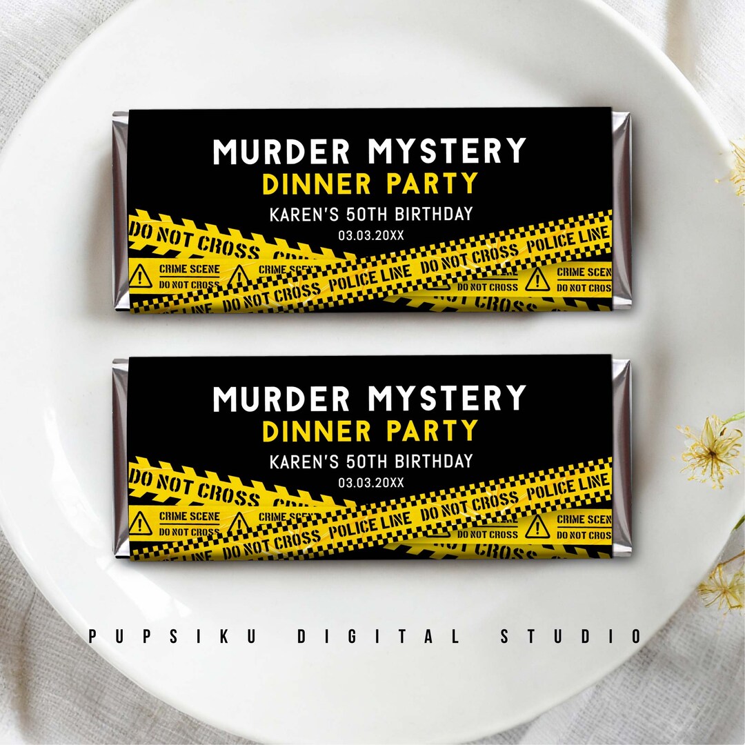 Murder Mystery Party Candy Bar Wrapper Editable Template, Yellow Police ...