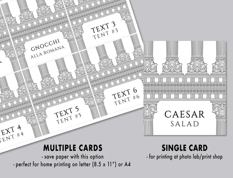 Roman Food Tent Card: Custom Colors, Printable Buffet Place Card ...
