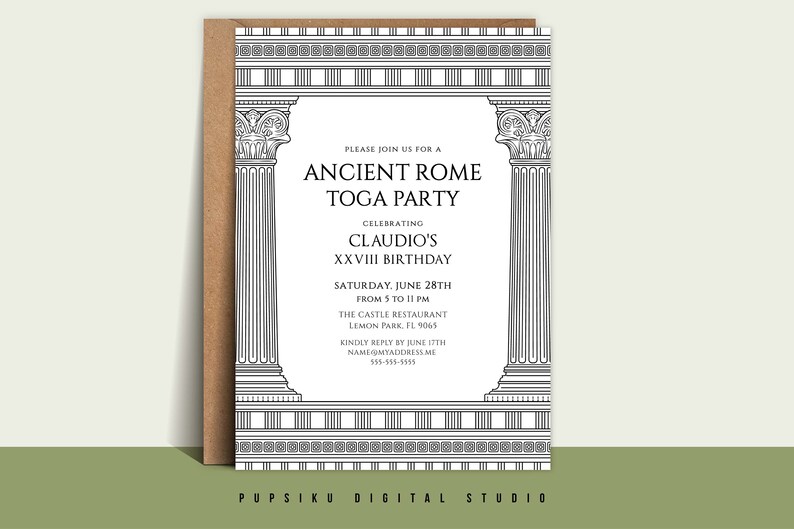 CUSTOM COLORS Toga Party Cards and Tags Bundle, 4 X Temple Editable ...