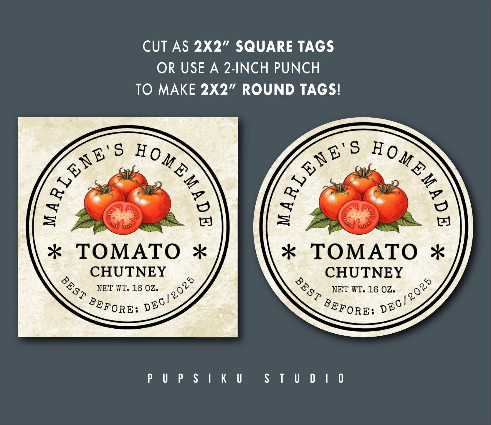Editable Tomato Chutney Canning Label, Printable 2x2 Square or Round ...