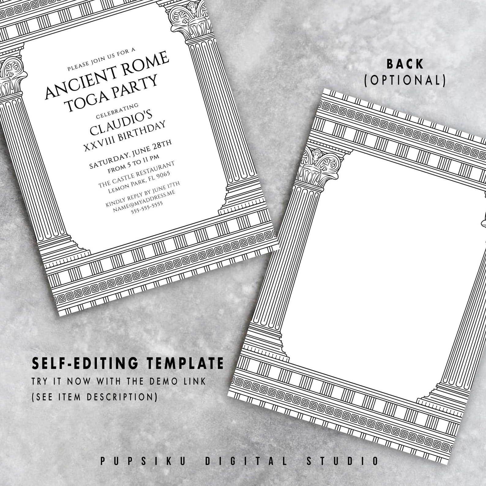 CUSTOM COLORS Roman Party Invitation, 5x7 Editable Template With ...