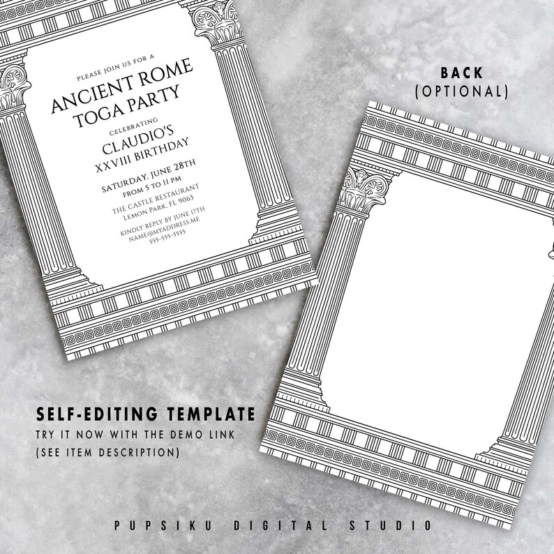 CUSTOM COLORS Roman Party Invitation, 5x7 Editable Template With ...