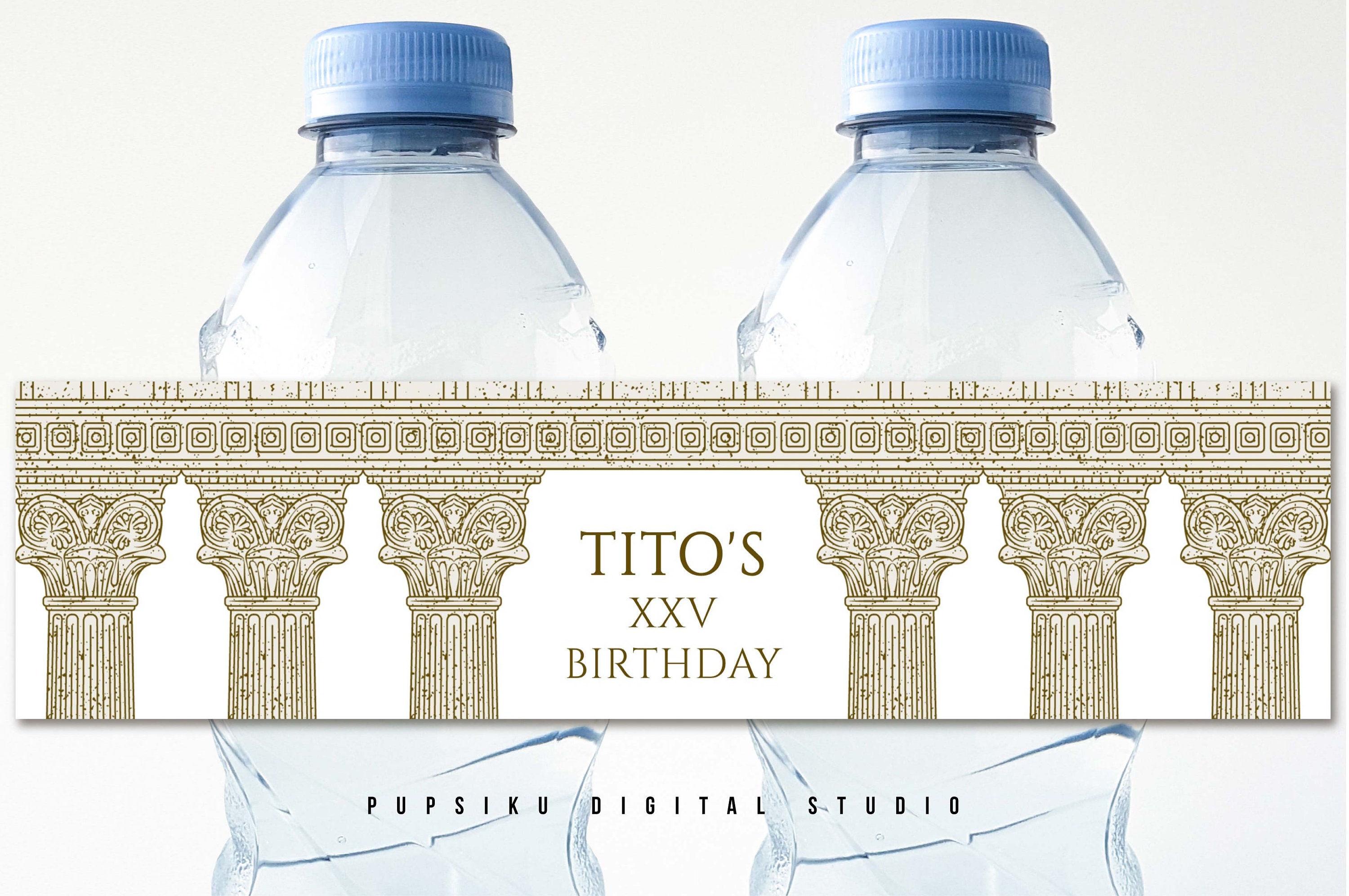 Roman Party Water Bottle Label With Stone Columns Editable - Etsy
