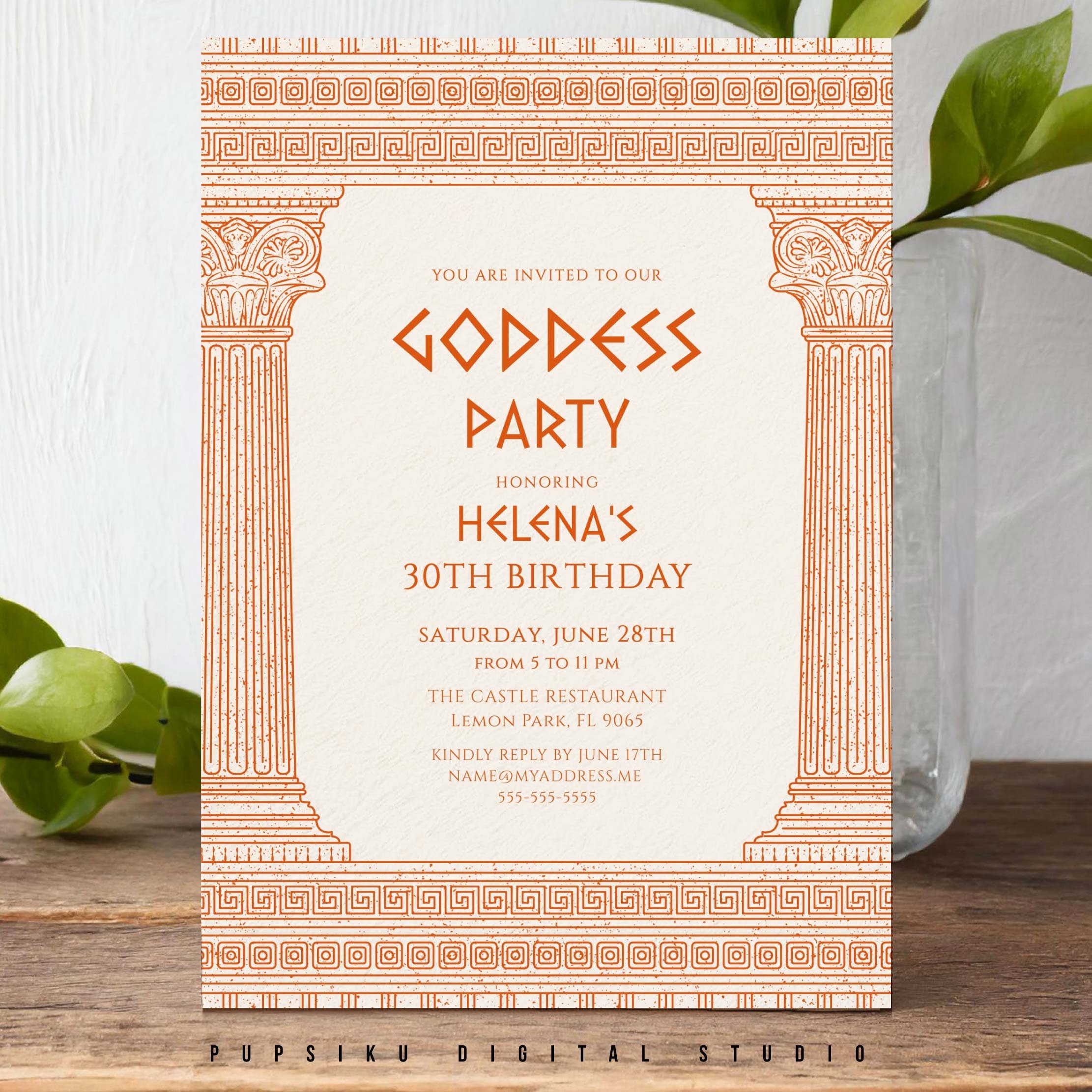 Goddess Party CUSTOM COLORS Invitation, 5x7 Editable Card, Temple ...