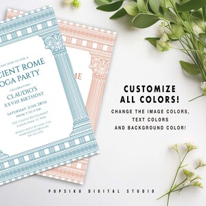 CUSTOM COLORS Roman Party Invitation, 5x7 Editable Template With ...