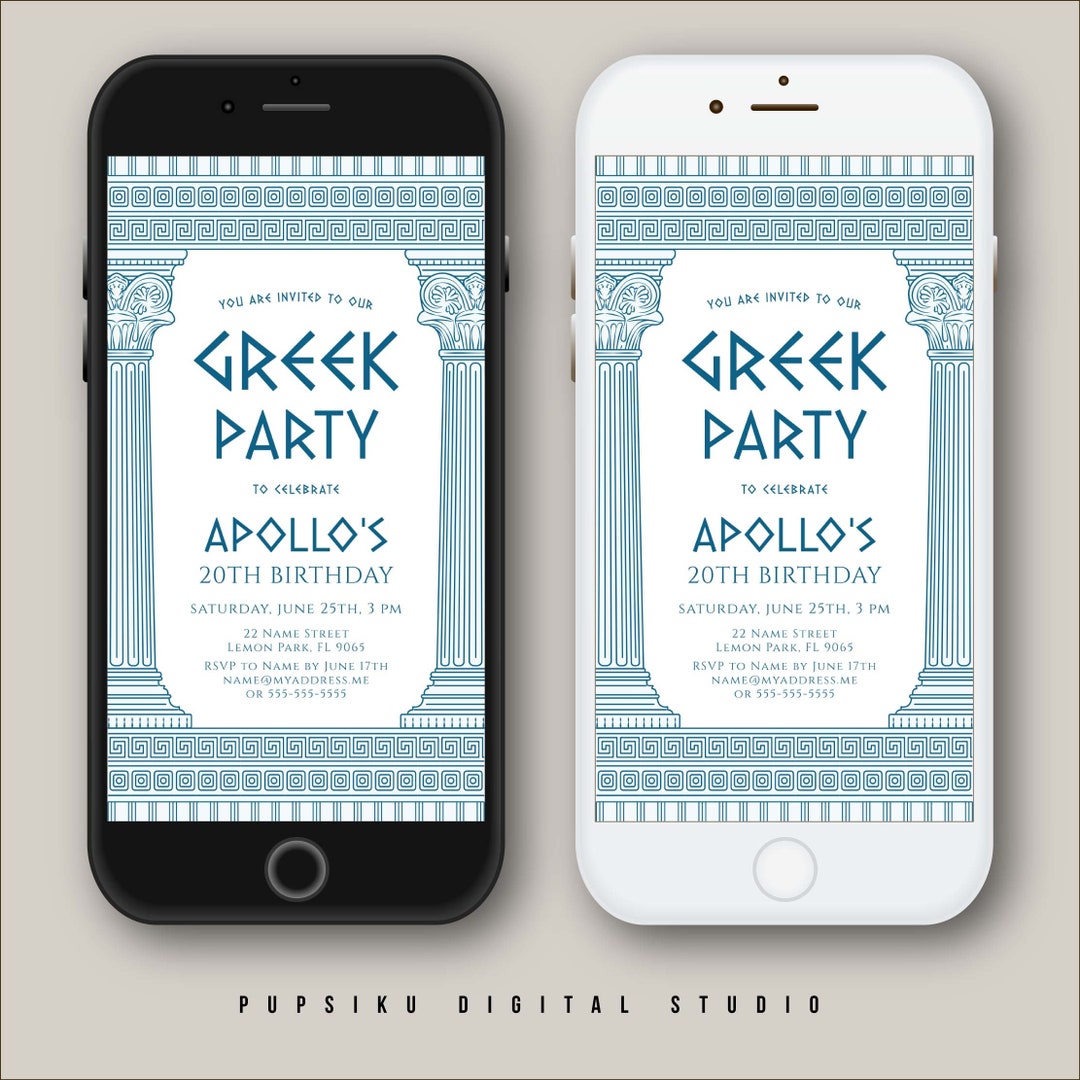Greek Party Invitation CUSTOM COLORS, 1080x1920px Editable Greece or ...