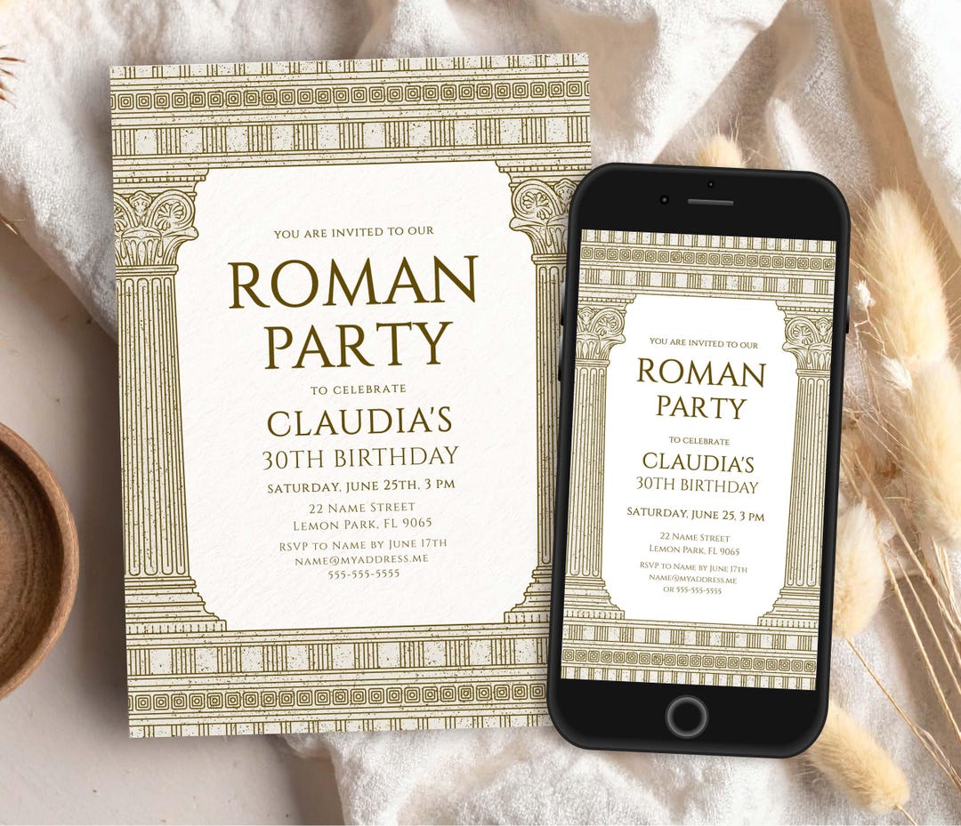 Roman Toga Party Invitation: Editable Template, 5x7 Printable Card ...