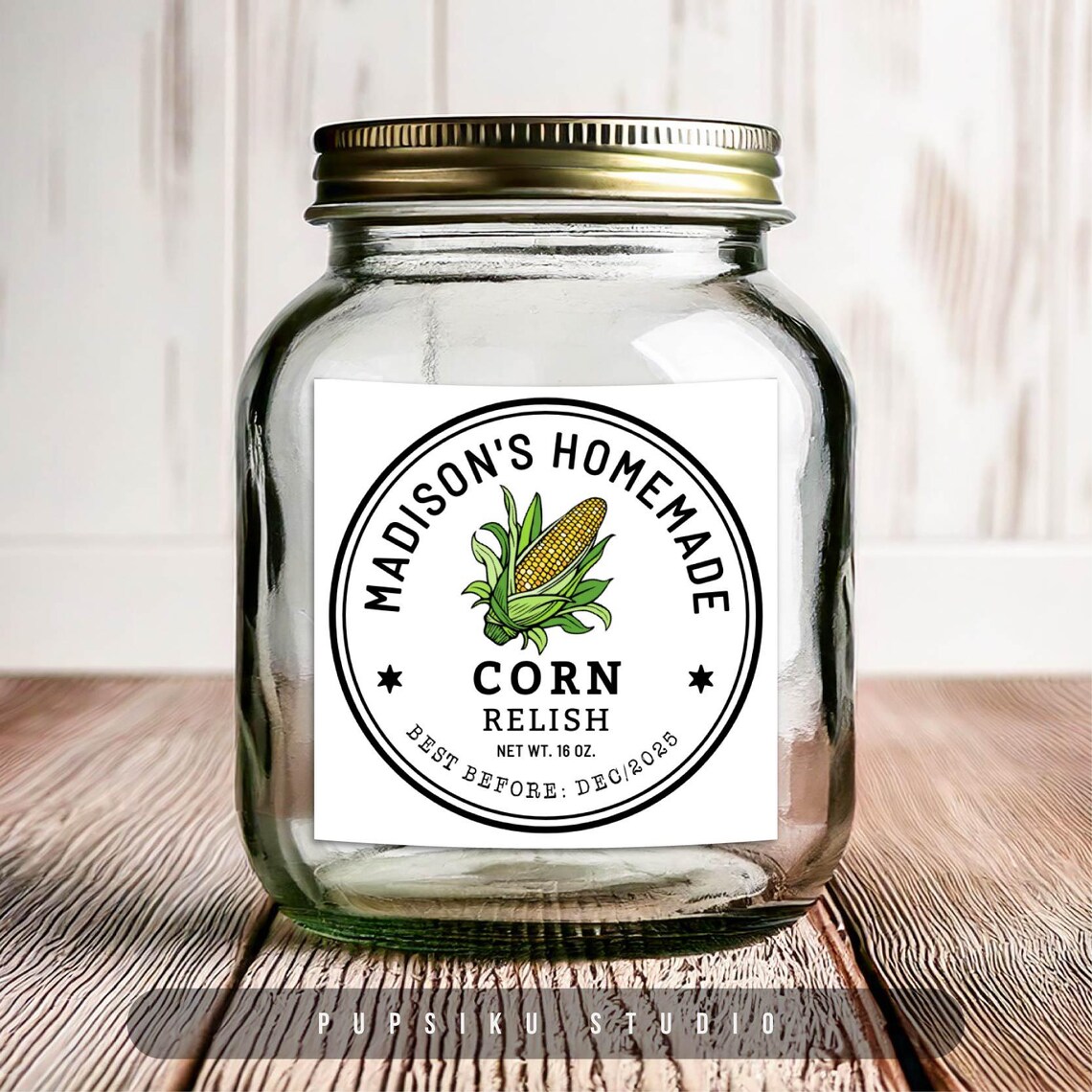 Corn Relish Canning Label, Editable 2x2 Square or Round Jar Sticker ...