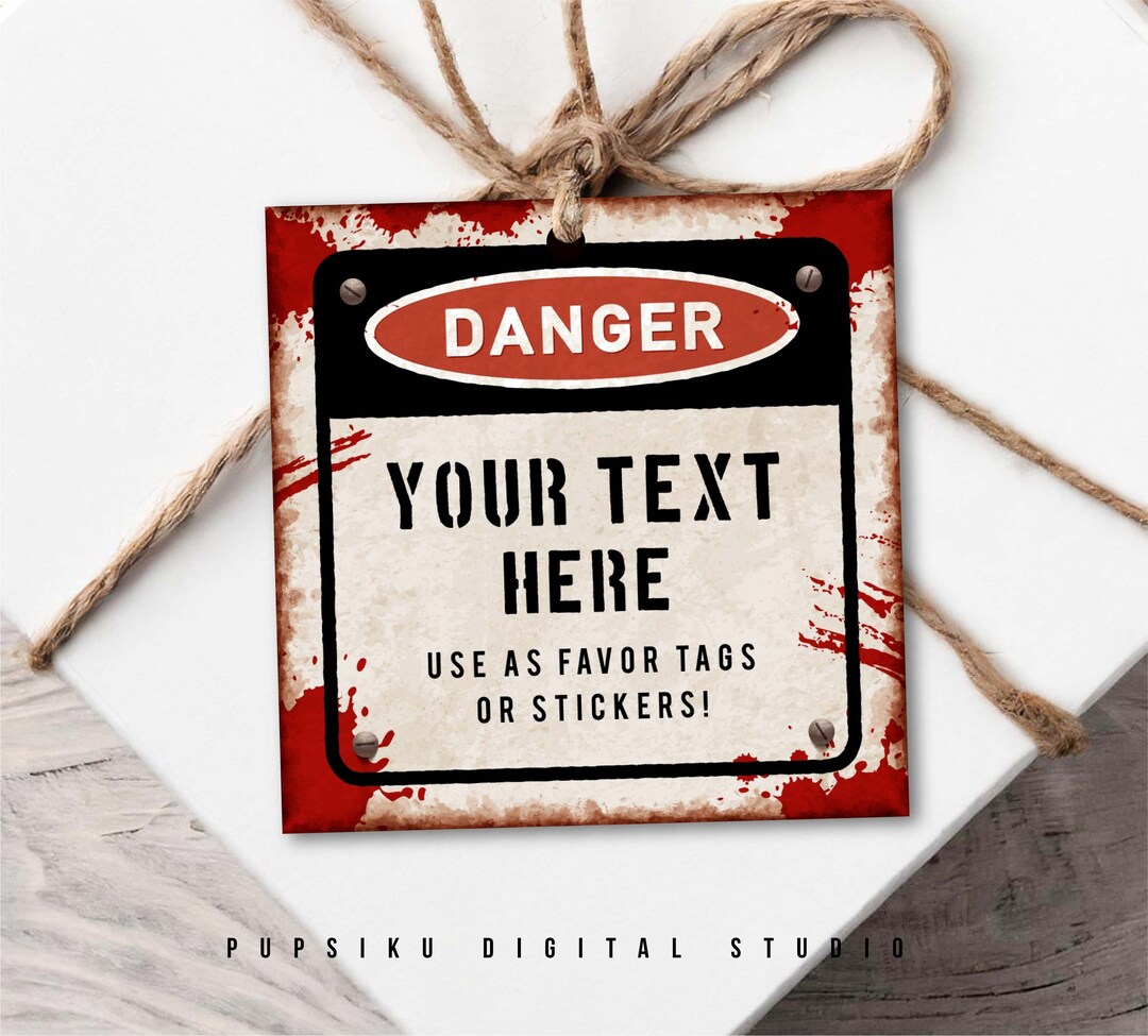 Custom DANGER Square Label With Sign and Blood and Skull, 3x3 Square ...
