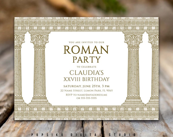 Toga Party Invitation, 5x7 Editable Card With Greek Temple for a ...