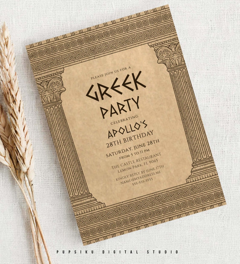 CUSTOM COLORS Greek Party Invitation, 5x7 Editable Card With Elegant ...
