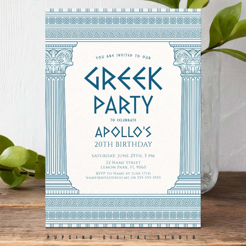 Greek Party Invitation: Editable Toga Theme (custom Colors, Digital ...