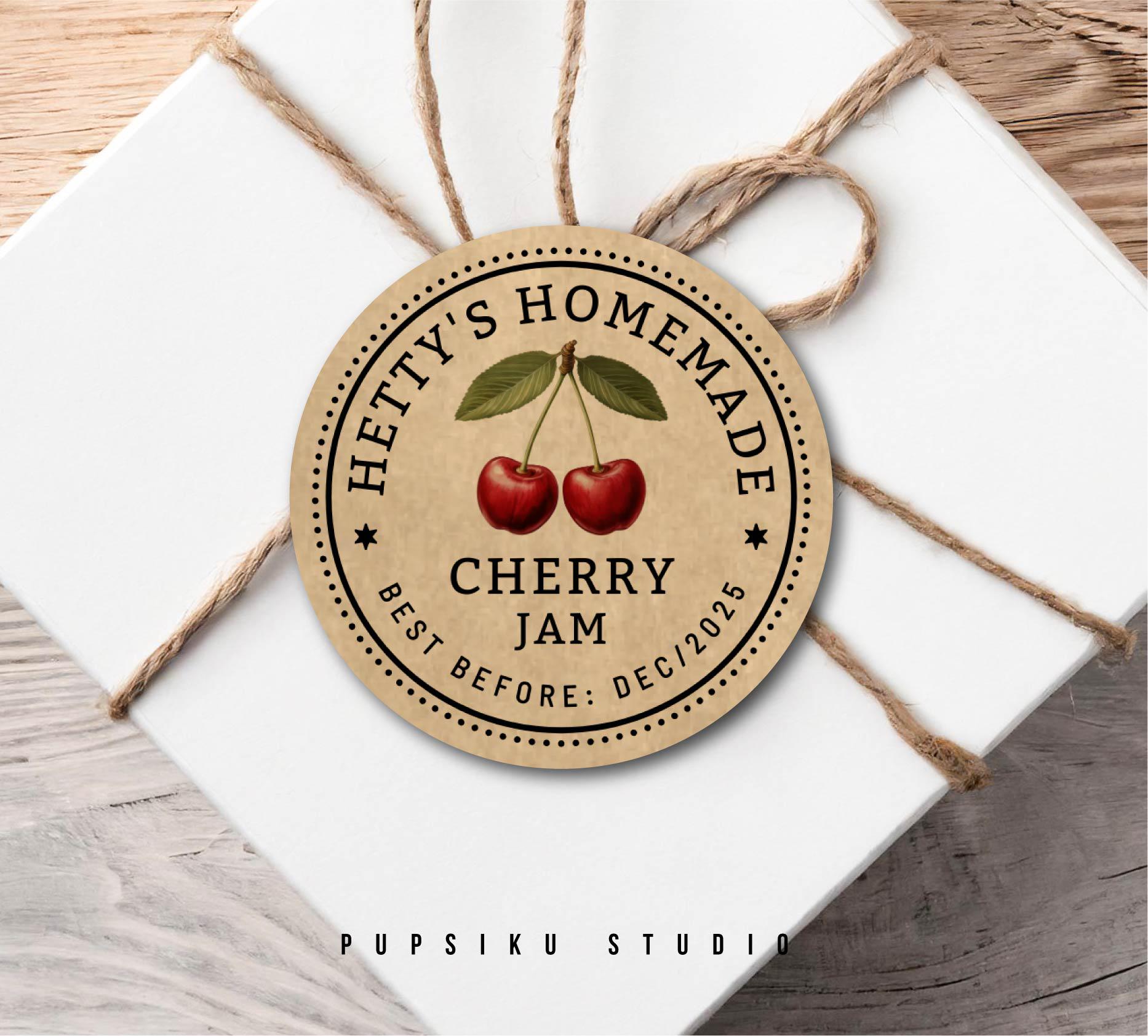 Cherry Jam Label: Editable Round or Square Jar Sticker (digital ...