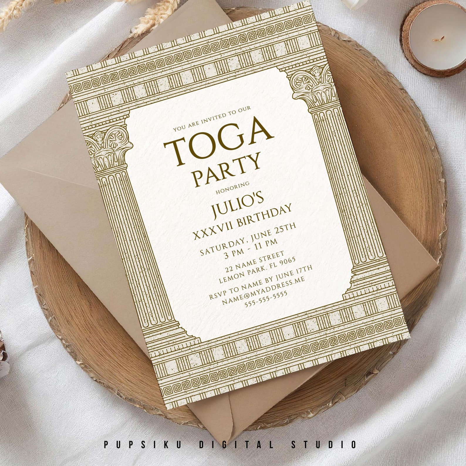 Toga Party Invitation, 5x7 Editable Card With Greek Temple for a ...