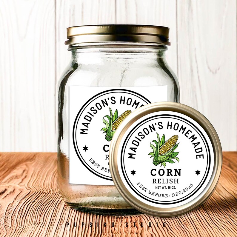 Corn Relish Canning Label, Editable 2x2 Square or Round Jar Sticker ...