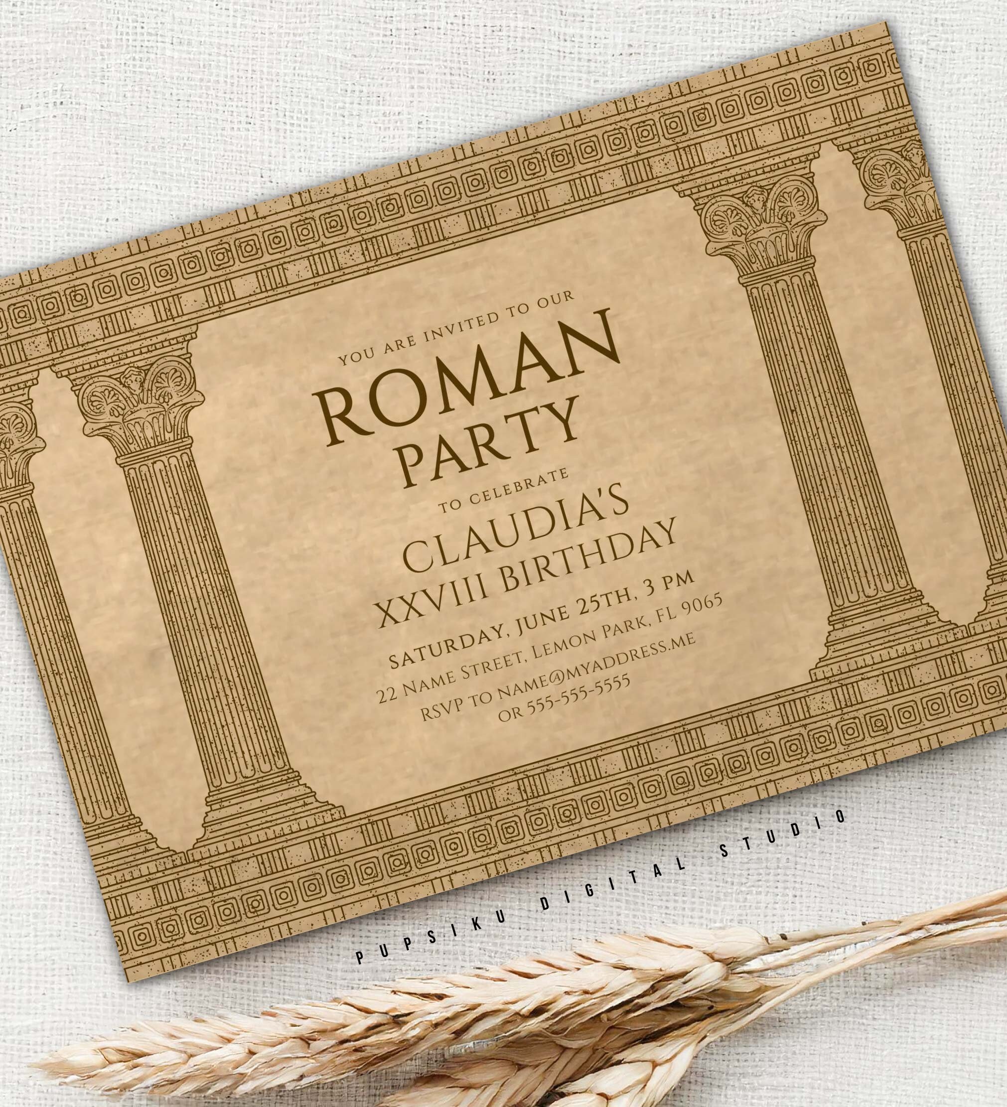 Roman Birthday Party Invitation: Ancient Greece Toga (7x5 Editable File ...