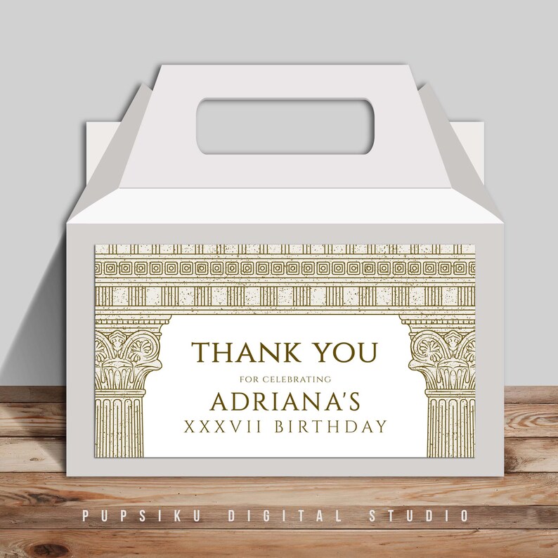 Roman Temple Party Favor Box Label: Editable Gable Box Sticker (digital ...