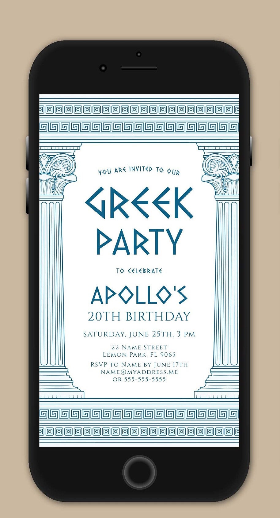 Greek Party Invitation in Blue, 1080x1920px Editable Greece or Rome ...