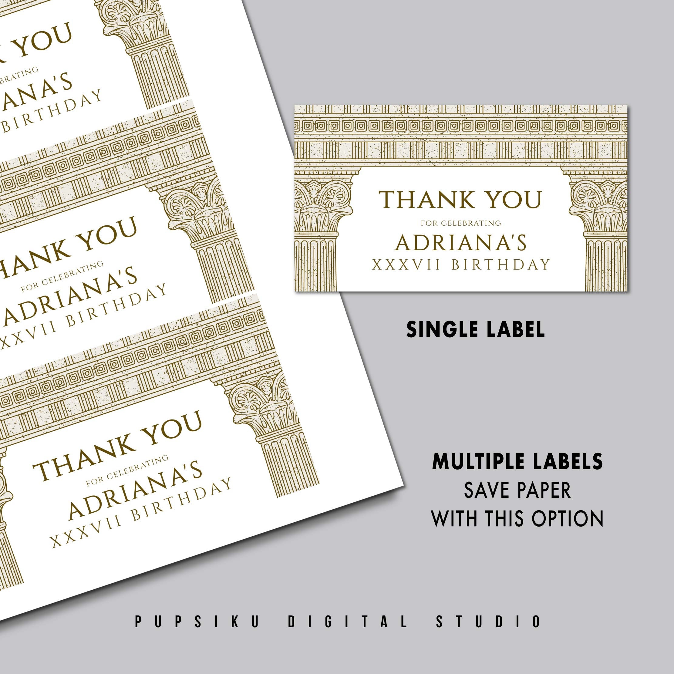 Roman Party Favor Box Label With Temple Pillars, Editable Gable Gift ...