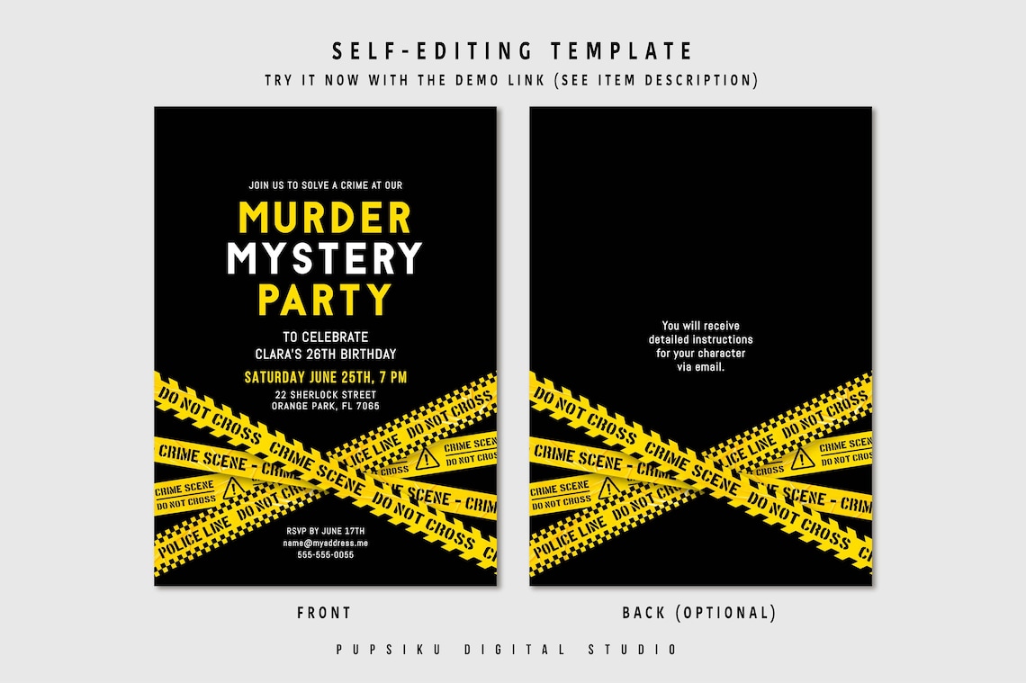 Murder Mystery Birthday Party Invitation, Detective or Police Crime ...
