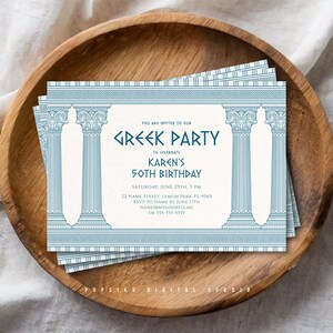 CUSTOM COLORS Greek Party Invitation, 7x5 Editable Card With Temple ...