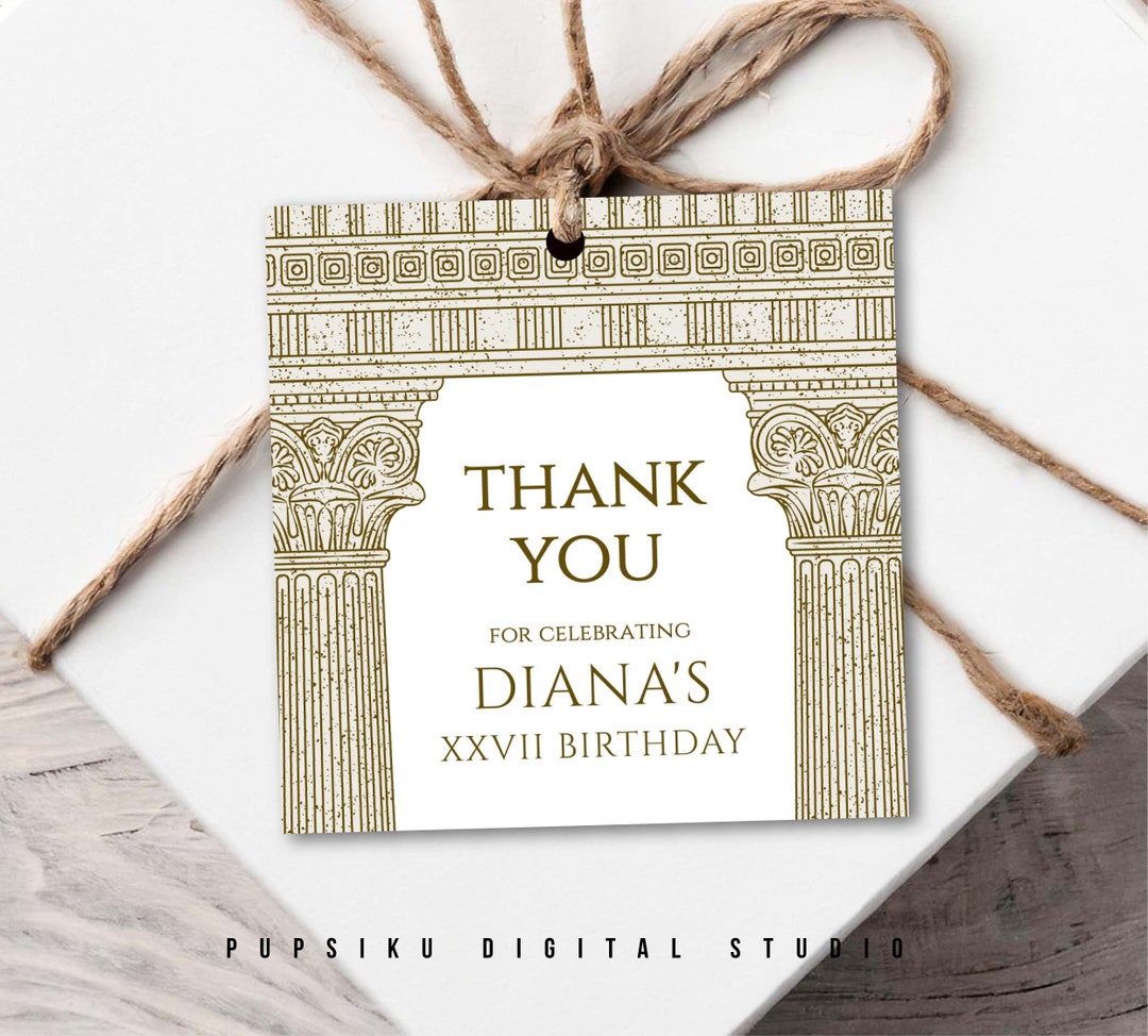 Roman Birthday Favor Tag: Ancient Temple, Editable Corjl Template ...
