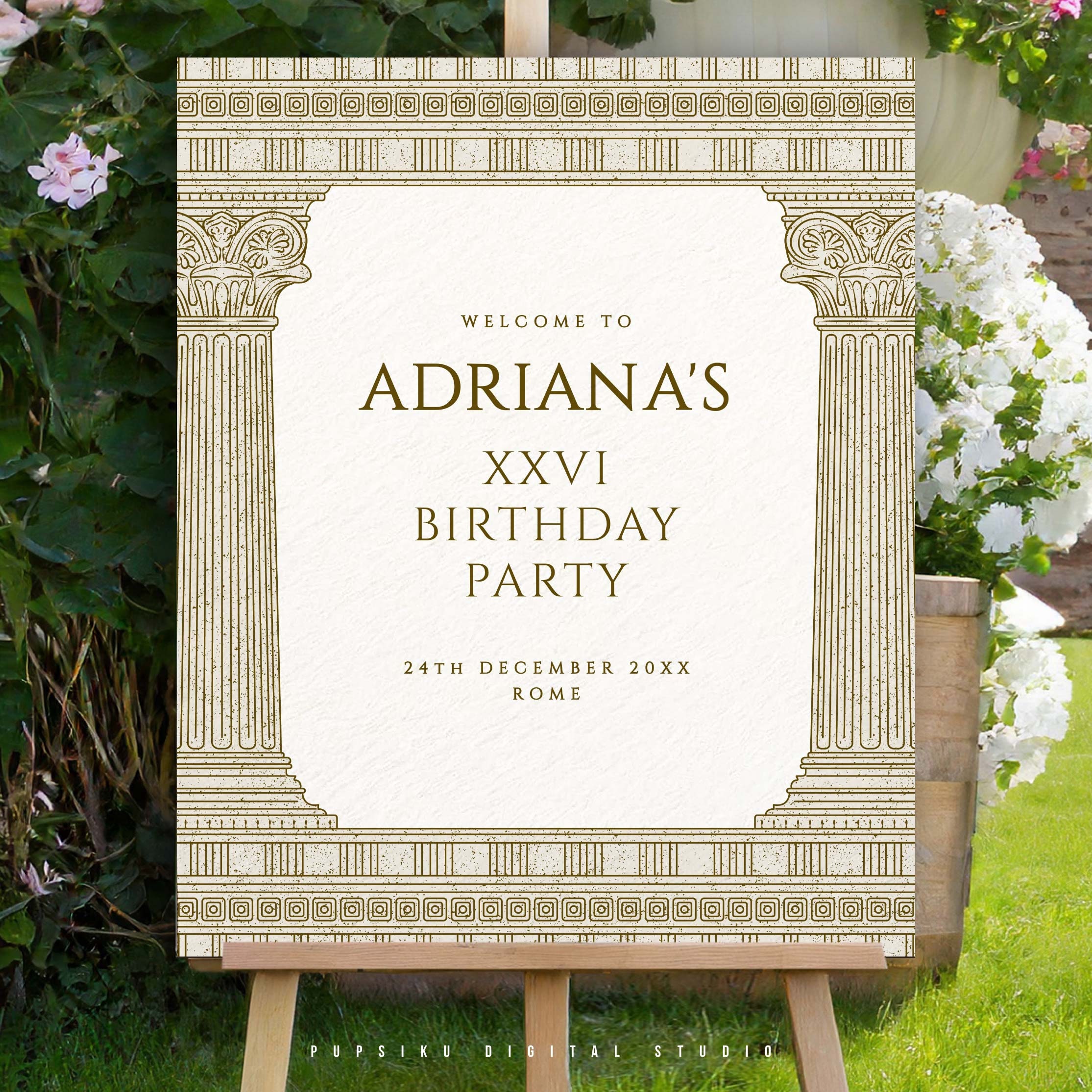 Roman Birthday Welcome Sign With Temple, 16x20” and 18x24" Versions ...