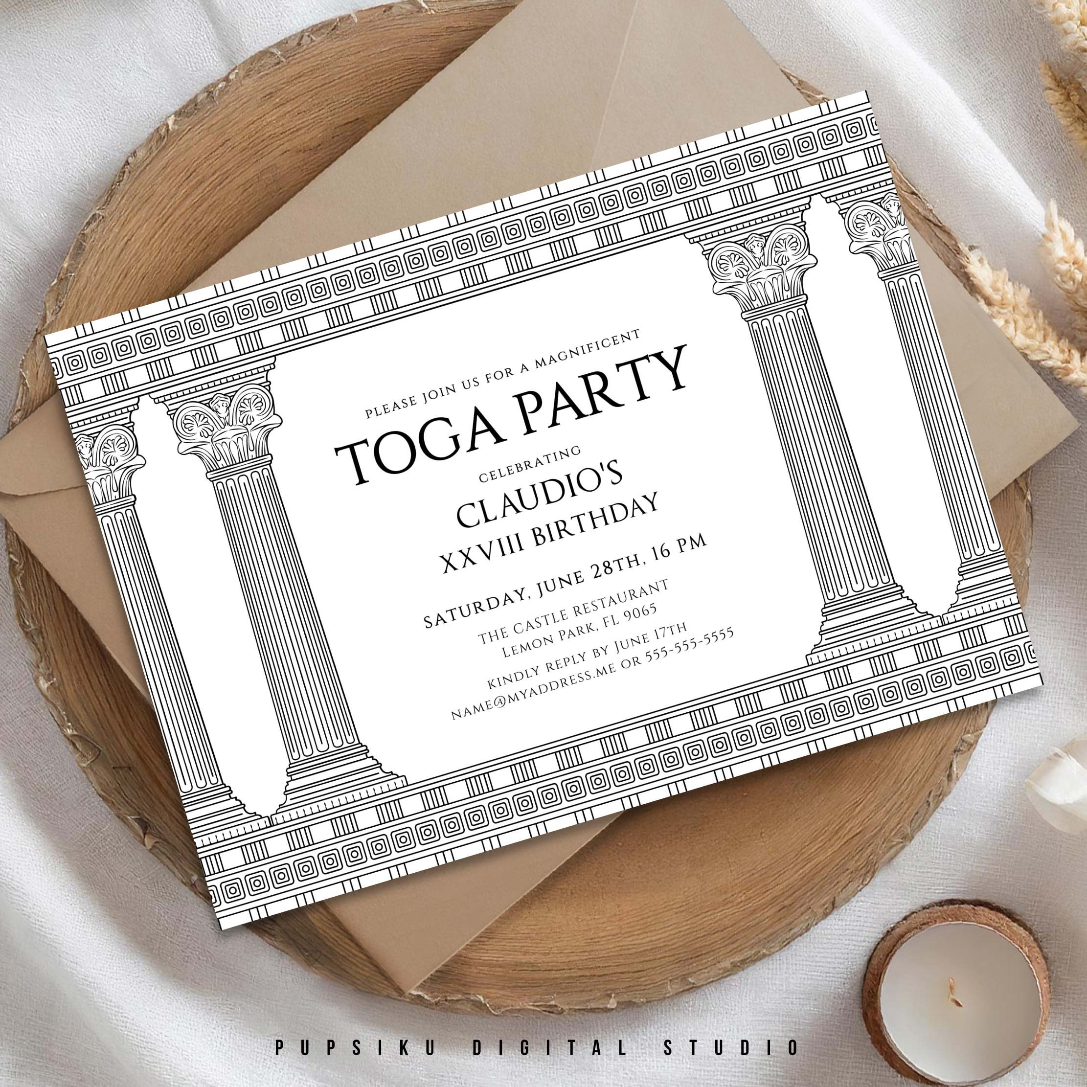 CUSTOM COLORS Roman Party Invitation With Temple Columns, 7x5 Editable ...