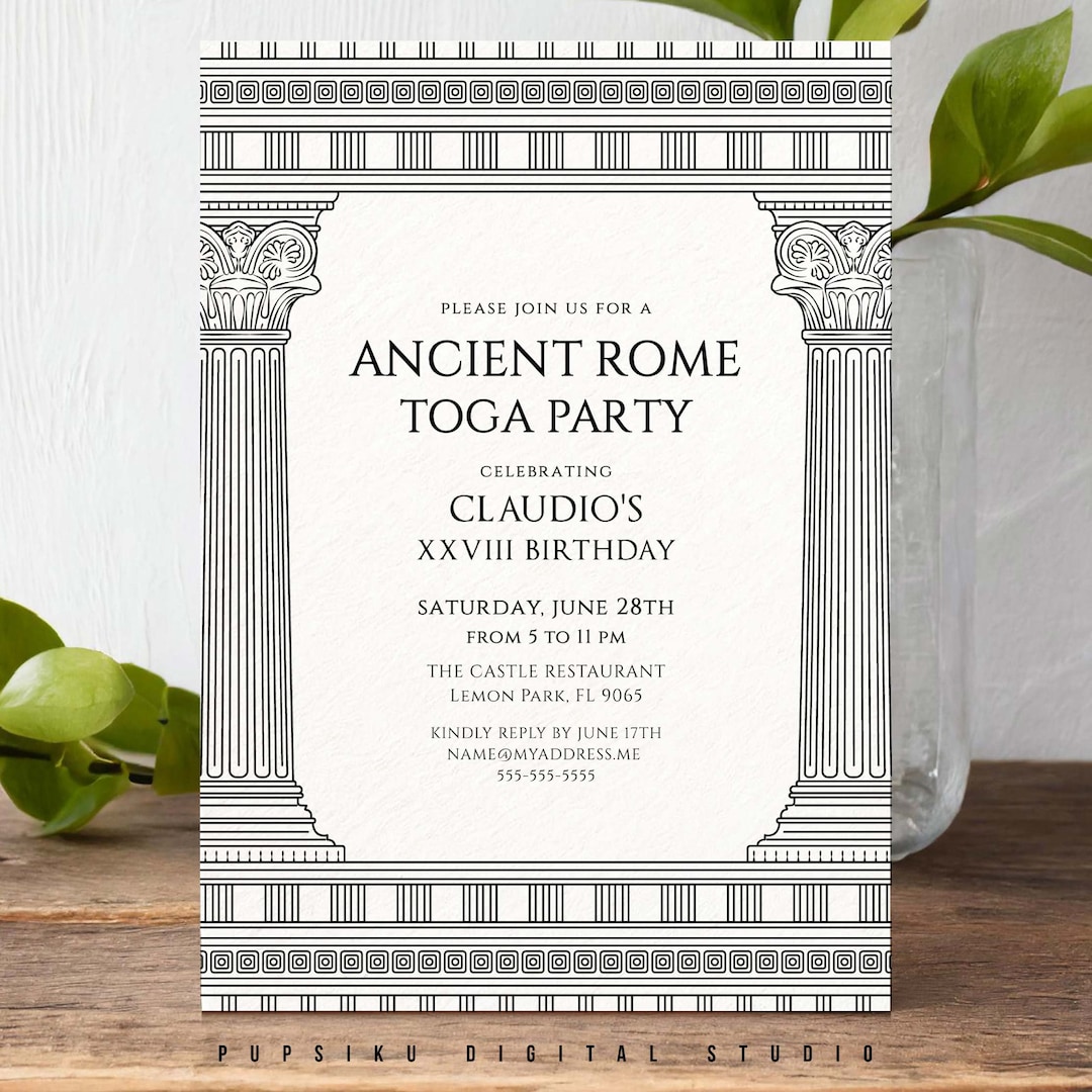 CUSTOM COLORS Roman Party Invitation, 5x7 Editable Template With ...