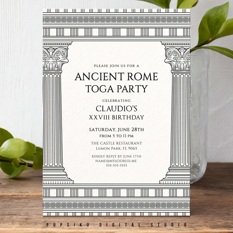 CUSTOM COLORS Roman Party Invitation, 5x7 Editable Template With ...