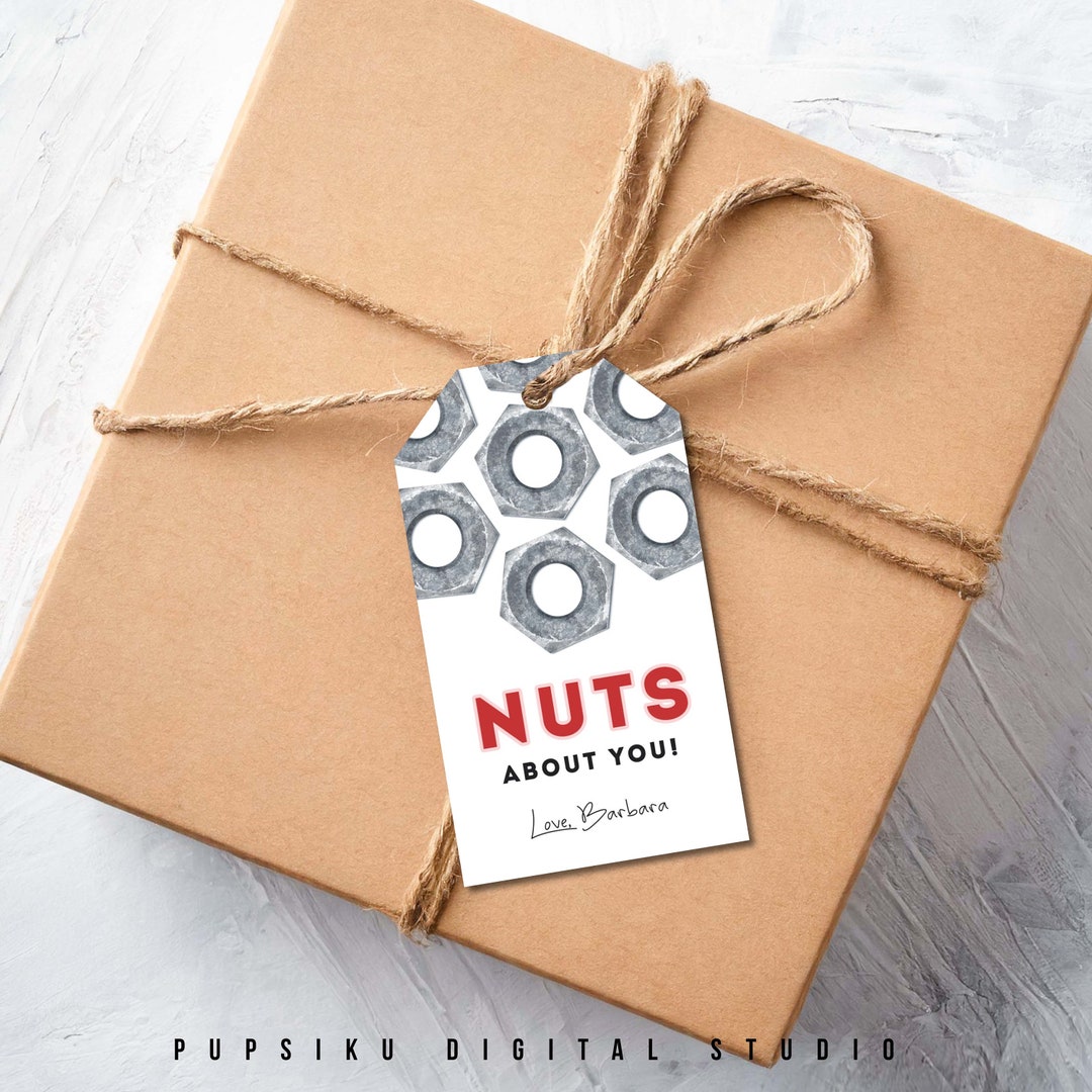 Nuts About You Valentine Romantic Favor Tag, Metallic Bolt, Editable ...