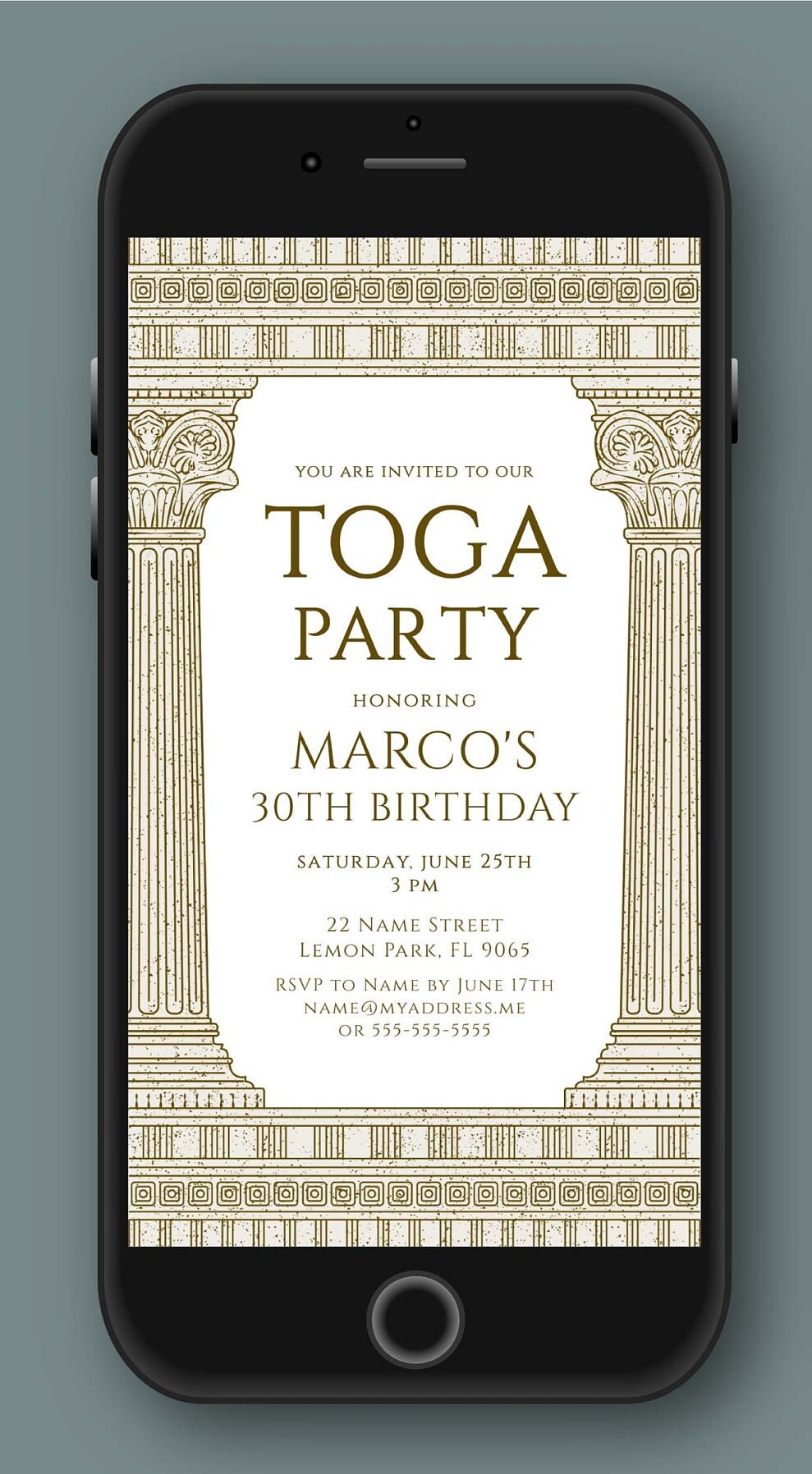 Toga Party Invitation With Temple 1080x1920px Editable Greece - Etsy