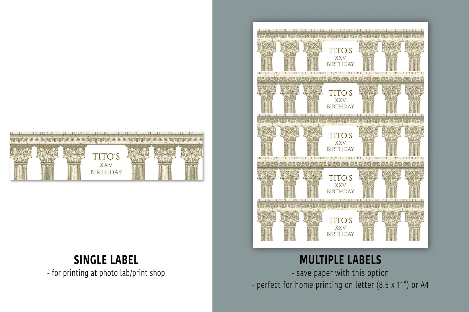 Roman Party Water Bottle Label With Stone Columns Editable - Etsy