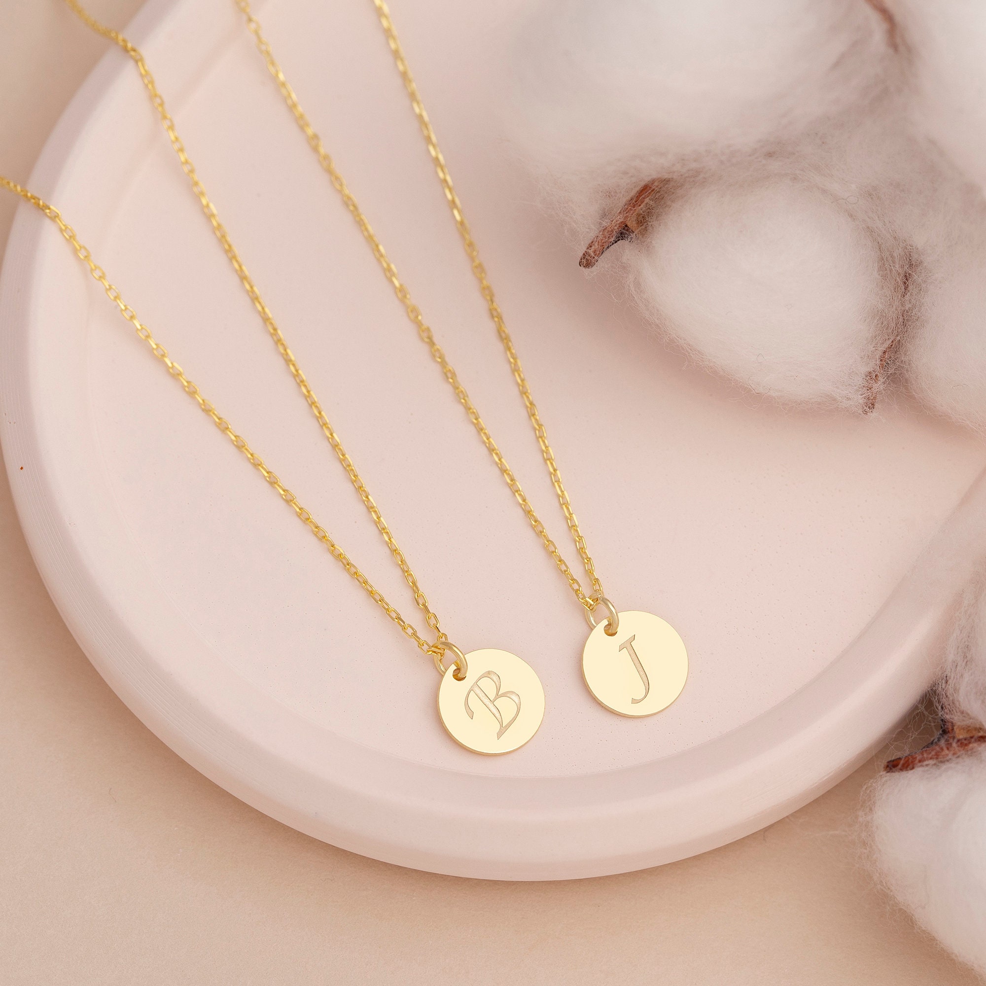 Initial Disc Necklace, Personalized Necklace, 14K Gold, Initial Charm ...