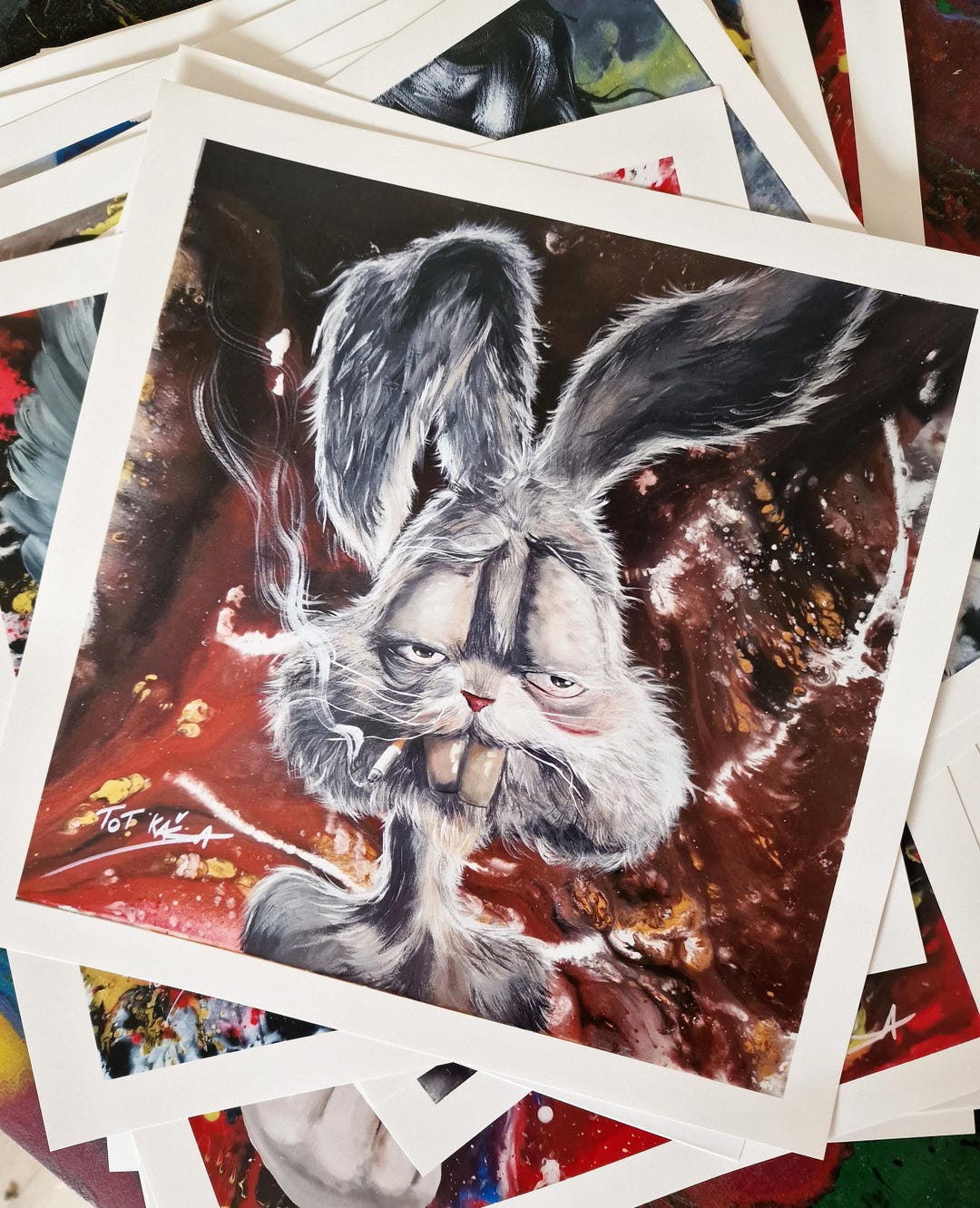 Stoned Bunny 30x30cm Signed Print - Etsy