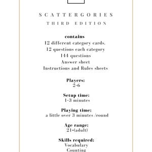 Adult Only Scattergories 3rd Edition Printable Party Game 144 Questions ...
