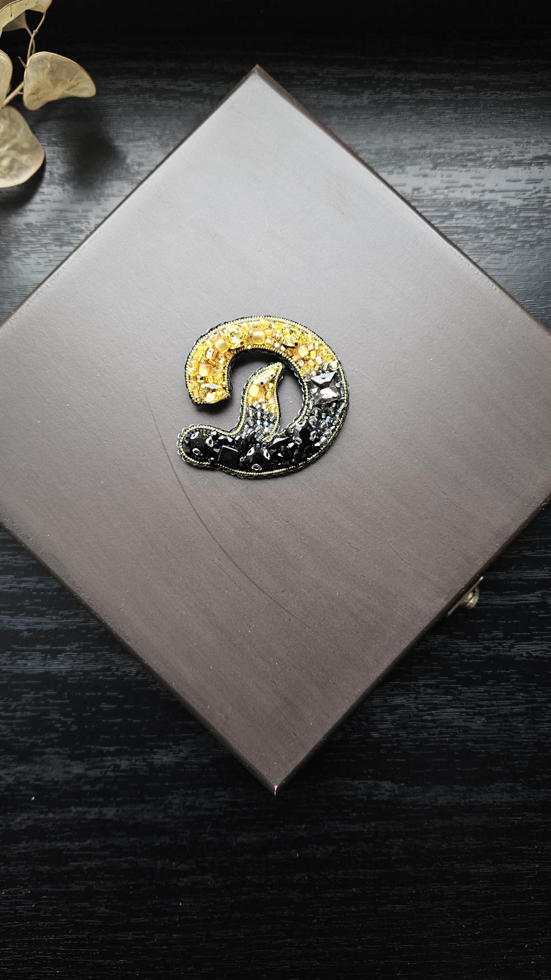 Letter D Brooch: Handmade Personalized Black and Gold Crystal Stone ...