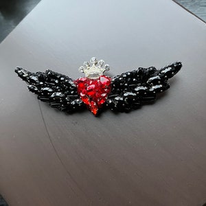 Handmade Angel Wing Heart Brooch,black Embroidered Heart Pin,craft ...