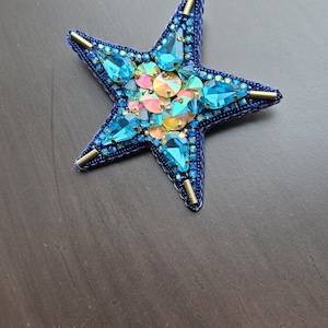 Blue Star Brooch, Embroidered Star Pin, Handcraft Star Pin, Beaded Star ...