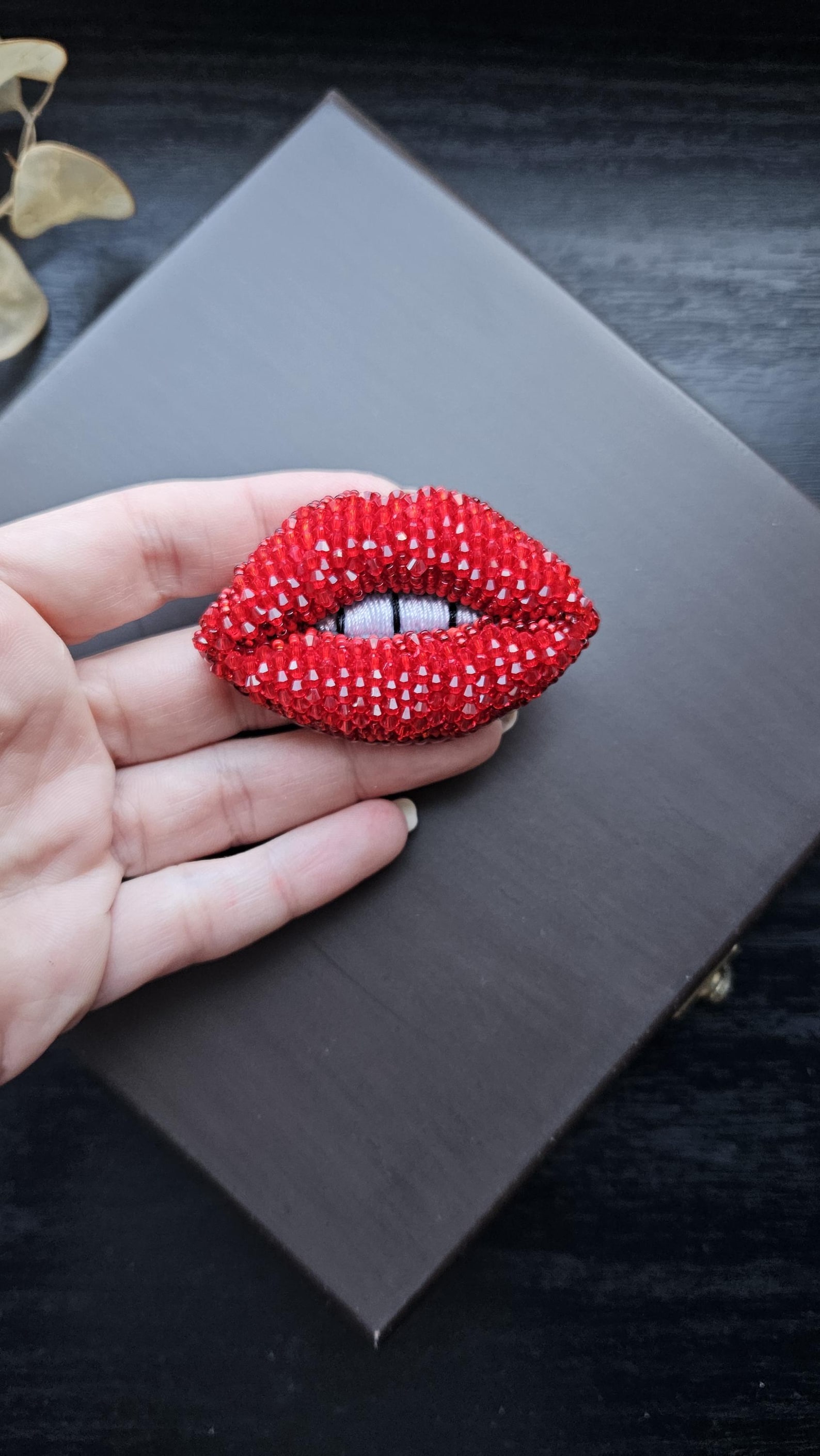 100% Handmade 3D Lip Brooch: Special Design Swarovski Crystal Bead ...