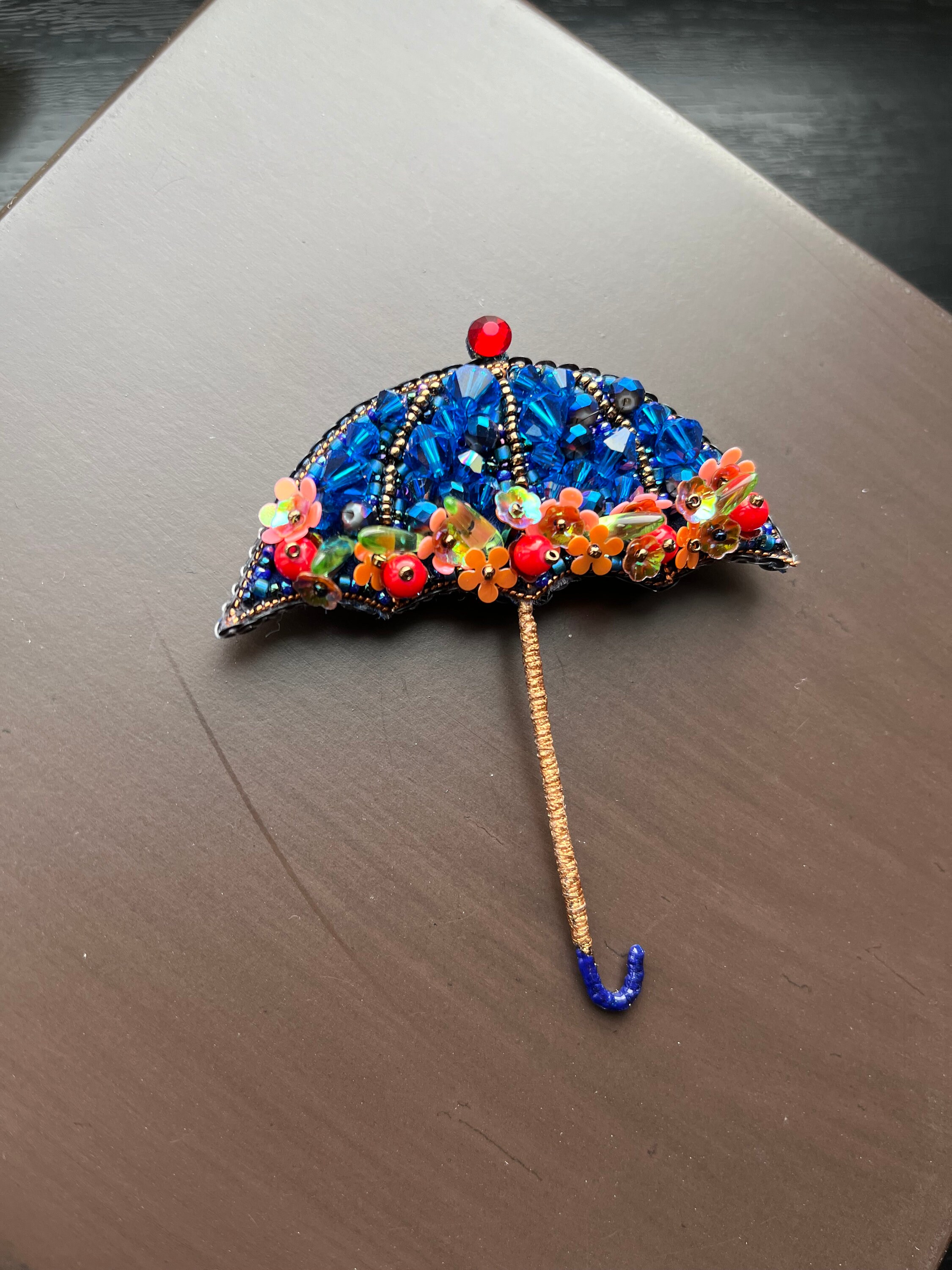 Blue Umbrella Brooch, Handmade Umbrella Pin, Embroidered Umbrella ...