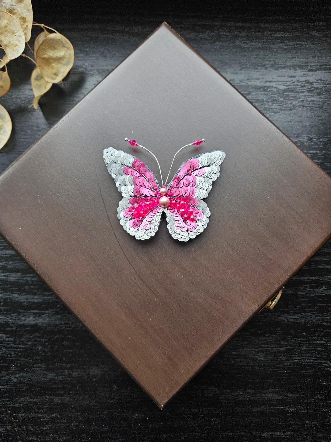 Beaded Butterfly and Brooch, Hot Pink Butterfly Pin, Embroidered ...