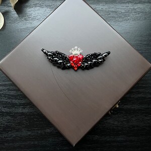 Handmade Angel Wing Heart Brooch,black Embroidered Heart Pin,craft ...